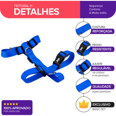 Peitoral H Basic Pet para Cachorro Azul | Petlove